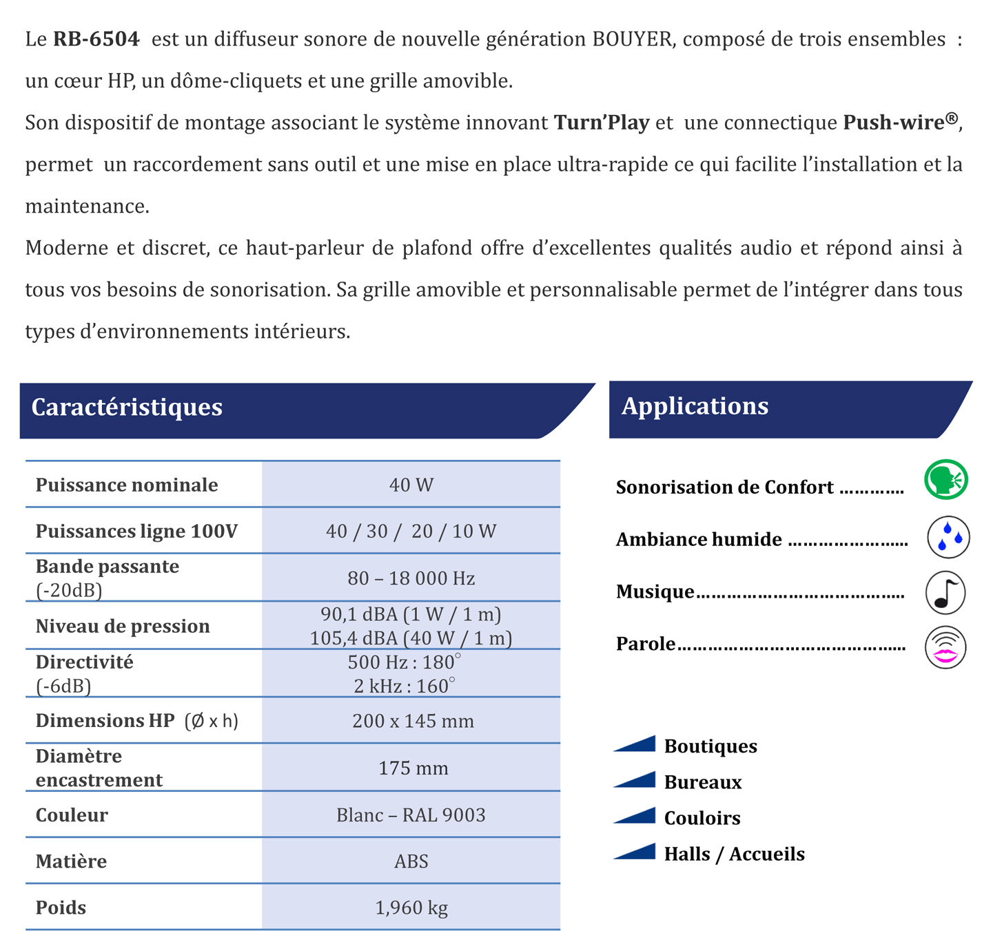 haut parleur de plafond Ø 200x145mm RB-6504 - Sonectrad-BRN